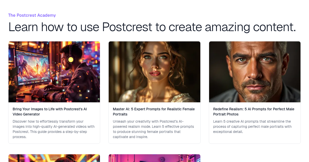 Postcrest AI Academy, Learn to use Postcrest to create amazing content