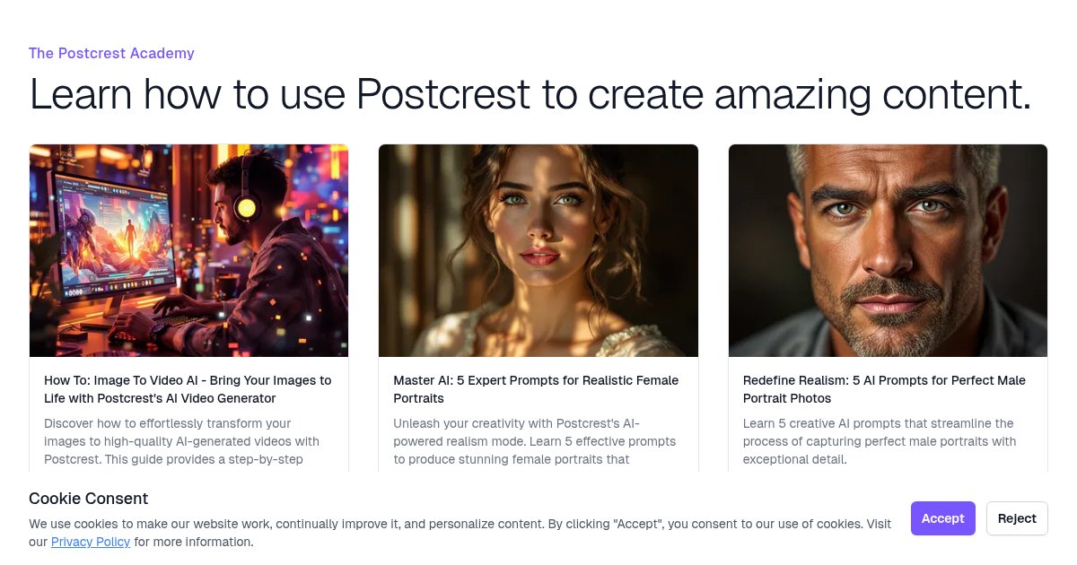 Postcrest AI Academy, Learn to use Postcrest to create amazing content