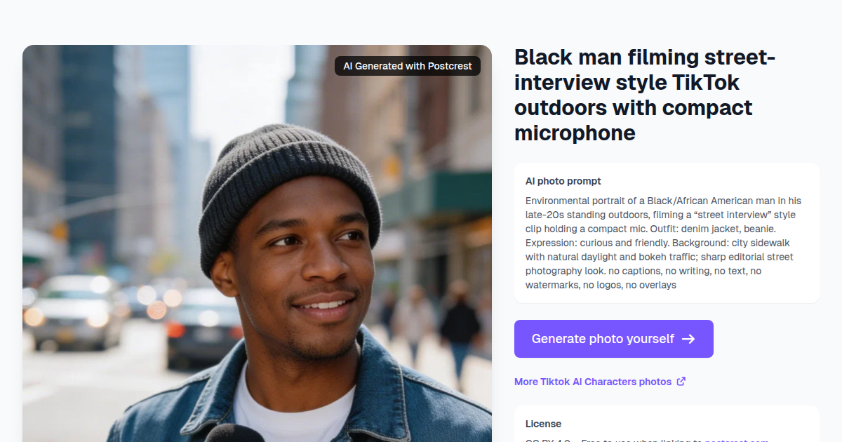 Black man filming street-interview style TikTok outdoors ...