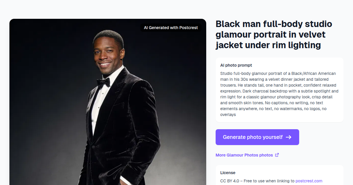 Black man full-body studio glamour portrait in velvet jac...