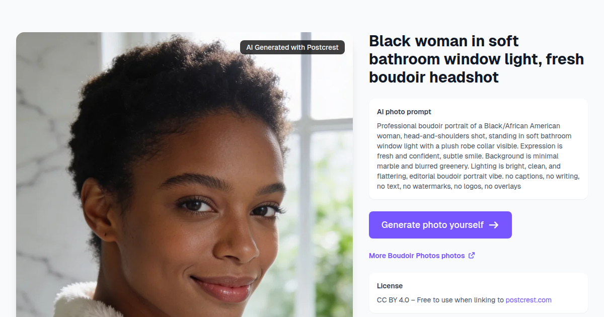Black woman in soft bathroom window light, fresh boudoir ...