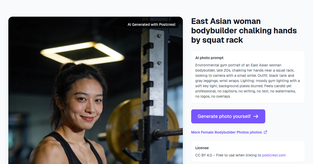 East Asian woman bodybuilder chalking hands by squat rack