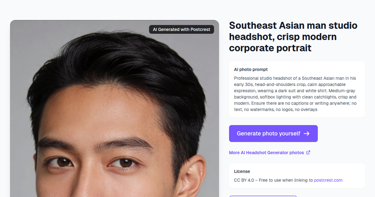 Southeast Asian man studio headshot, crisp modern corpora...
