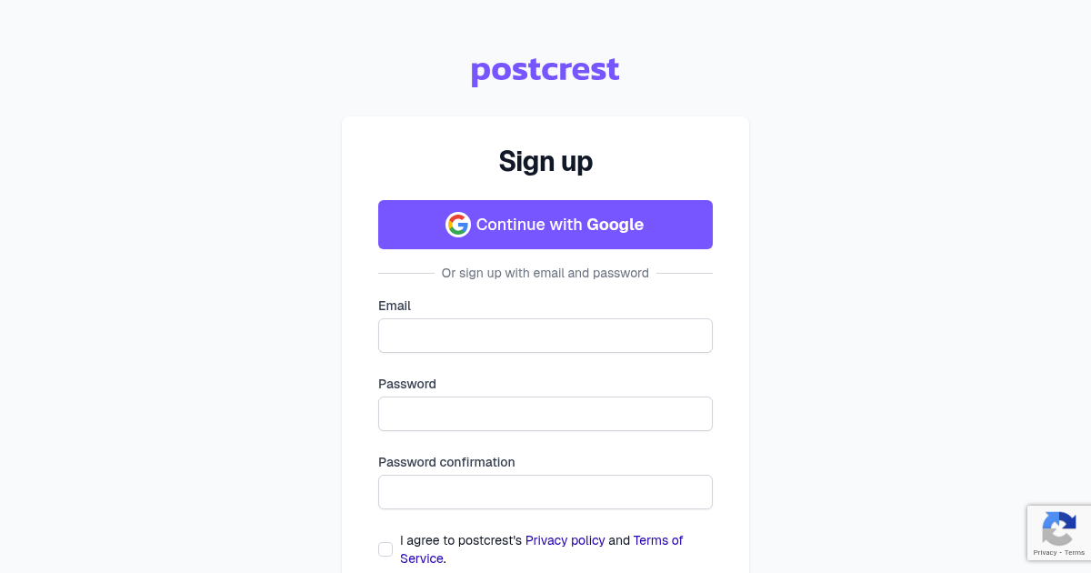 postcrest app - Signup